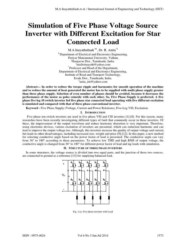 Simulation of Five Phase Voltage Source Inverter W | PDF | Power ...