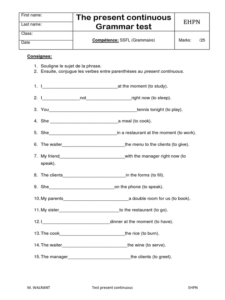 Present continuous_Test | PDF