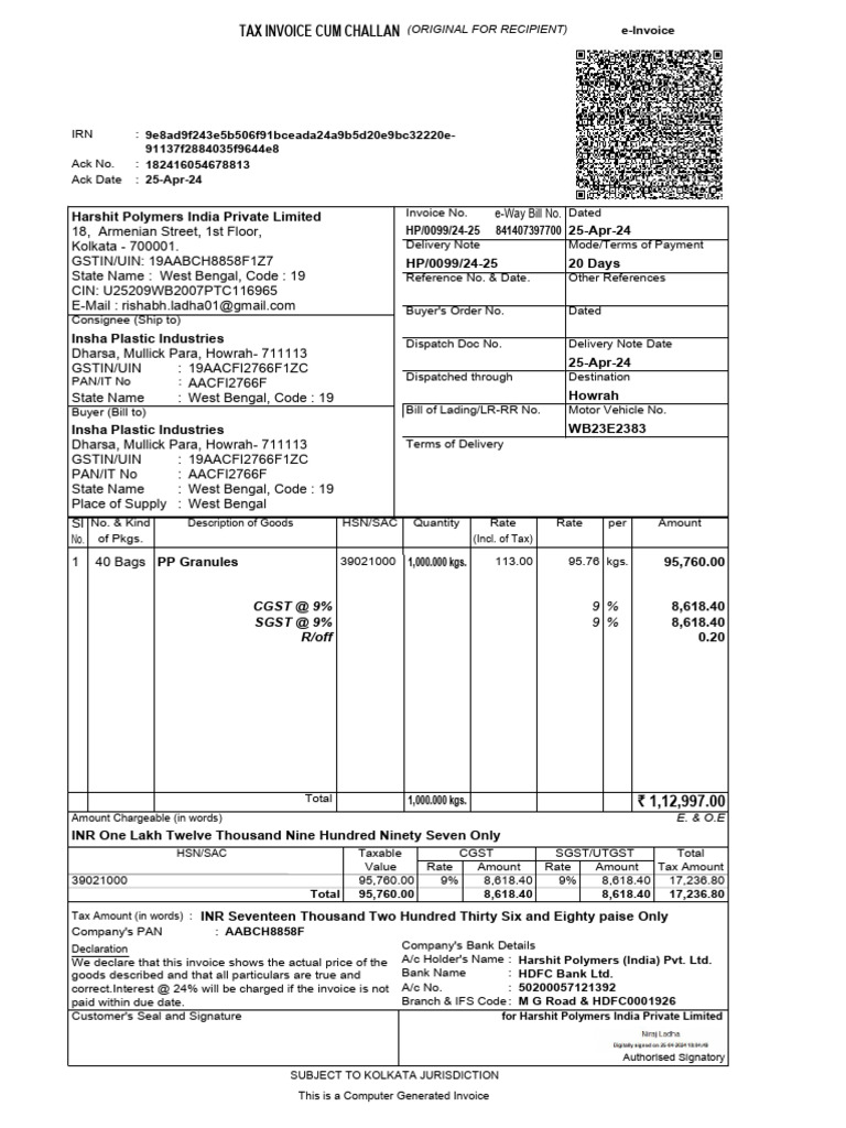 Inv WBL Insha Hp0099 | PDF | Taxes | Invoice