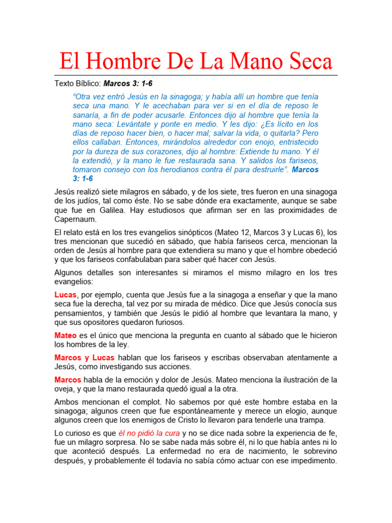 El Hombre de La Mano Seca | Descargar gratis PDF | Jesús | Amor