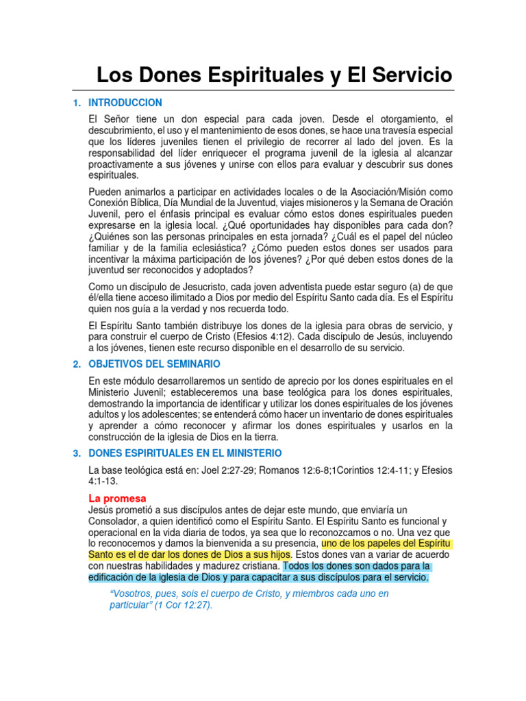 Dones Espirituales en Jóvenes Adventistas | PDF | espíritu Santo ...