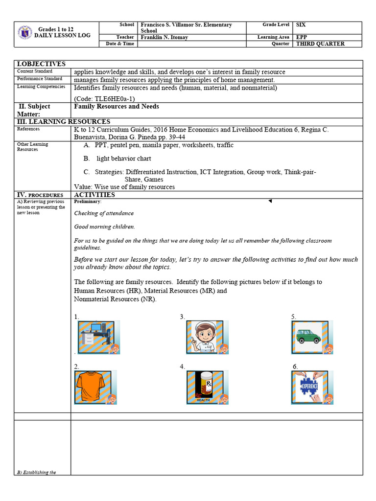 3RD Q Final-COT-Family-Resources | PDF | Family | Learning