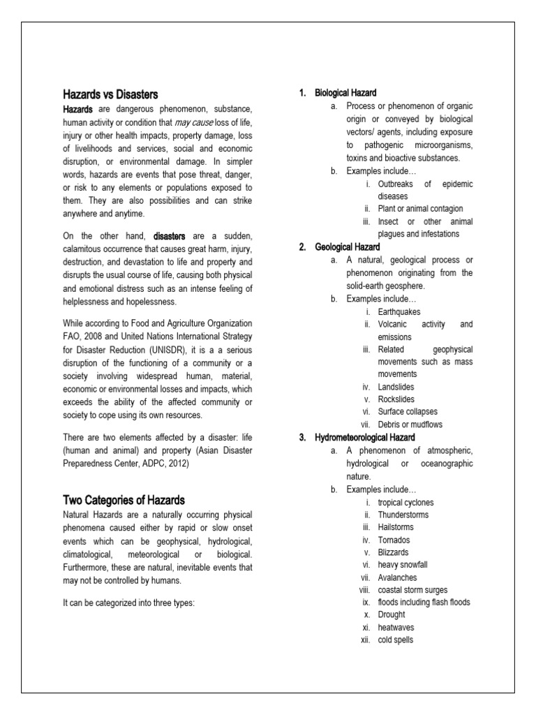 1 Hazards vs Disasters | PDF | Natural Disasters | Hazards