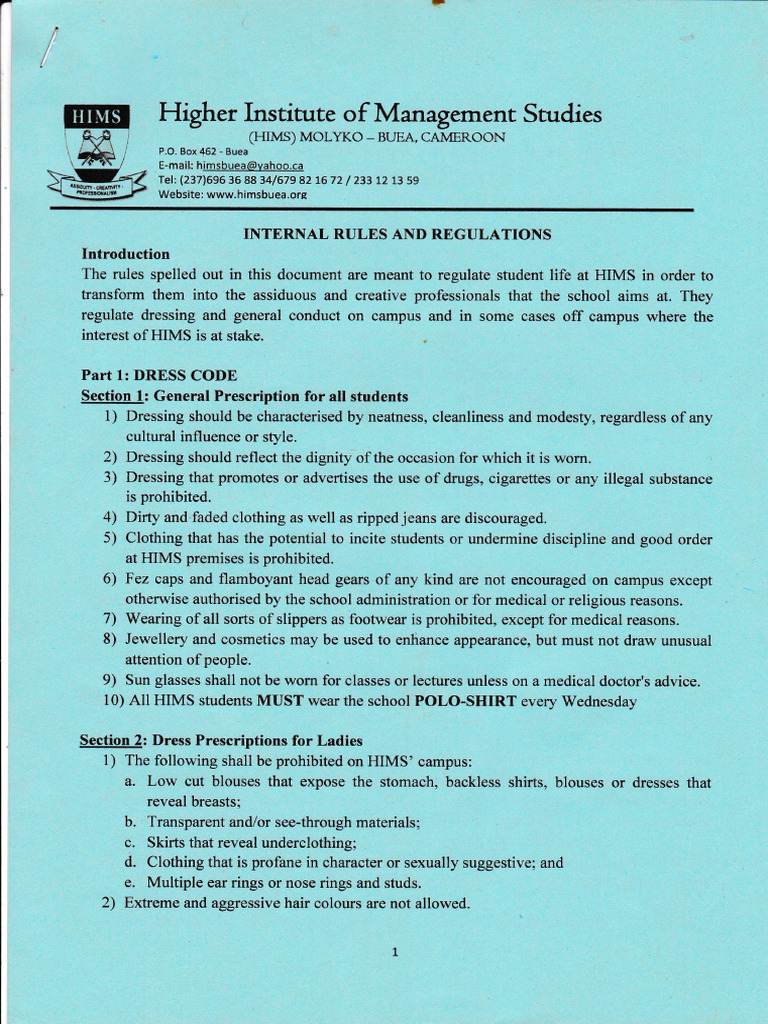 INTERNAL RULES & REGULATIONS | PDF