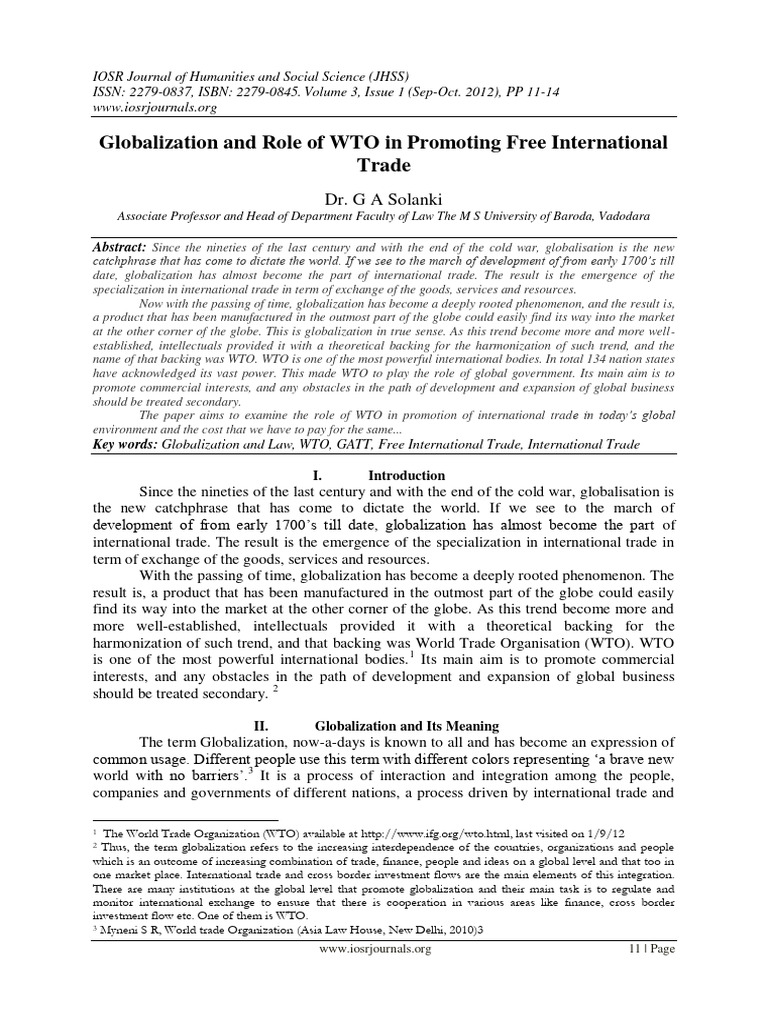 Globalization and Role of WTO in Promoting Free International Trade ...