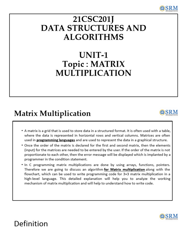 UNIT-1 MATRIX MULTIPLICATION.pptx | PDF | Matrix (Mathematics) | Matrix Theory