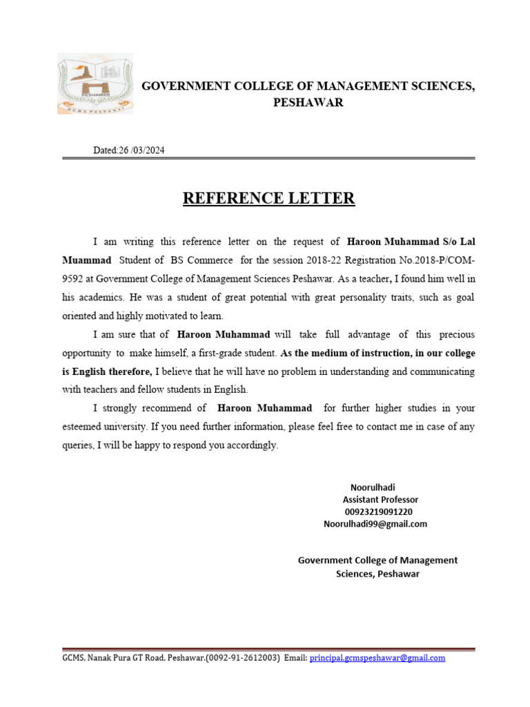 Reference Letter | PDF | Behavior Modification | Cognition