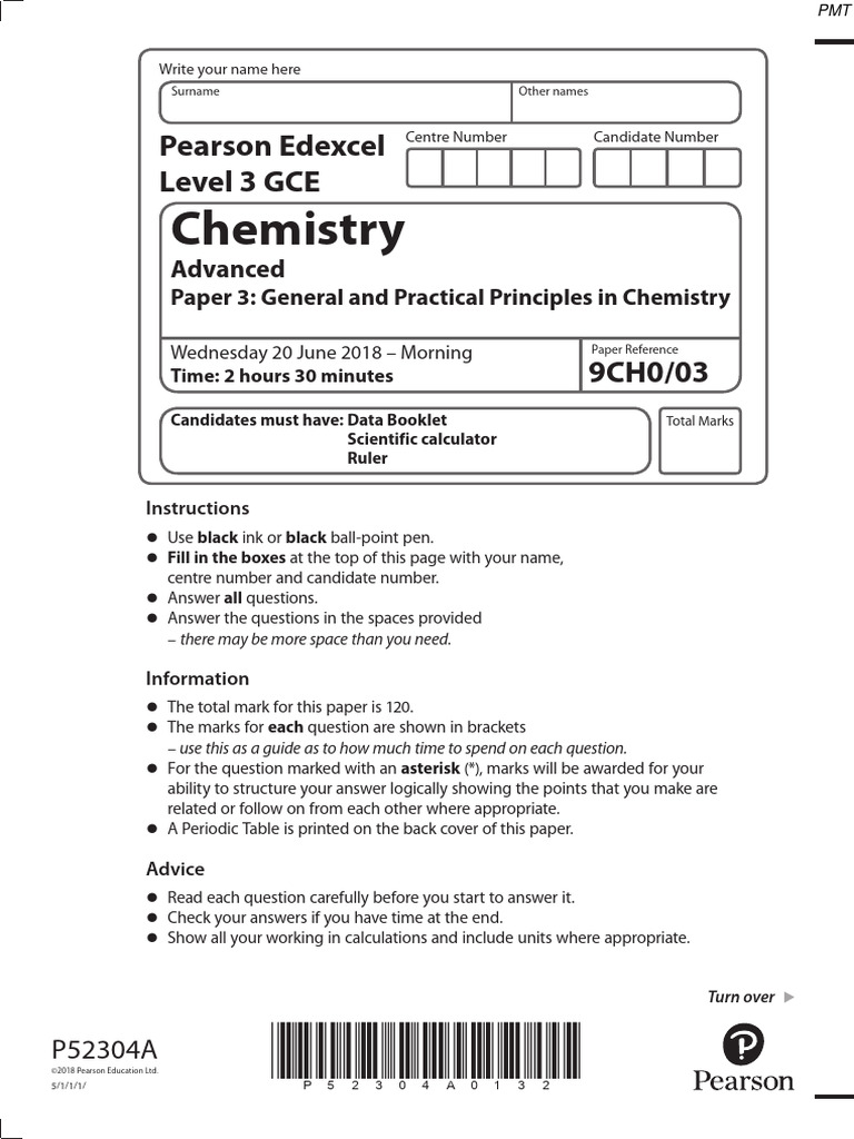 June 2018 QP - Paper 3 Edexcel Chemistry A-Level | PDF | Iodine | Chlorine