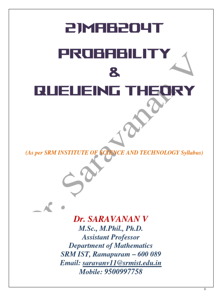 21mab204t - PQT - Unit 2, 3 | PDF | Probability Distribution | Probability Theory