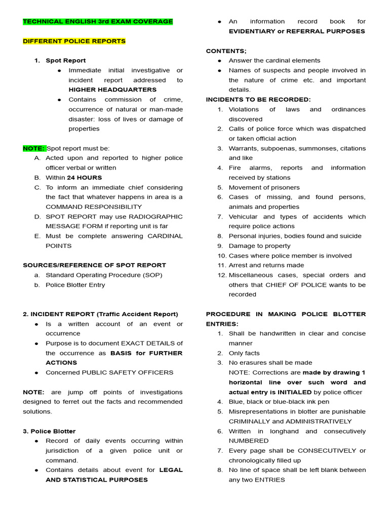 TECHNICAL ENGLISH 3rd EXAM COVERAGE | PDF | Affidavit | Police