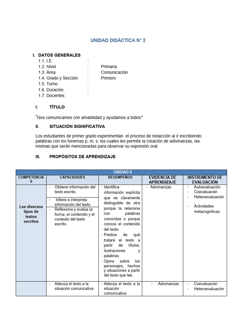 UNIDAD 2 Primer Grado | PDF | Aprendizaje | Información
