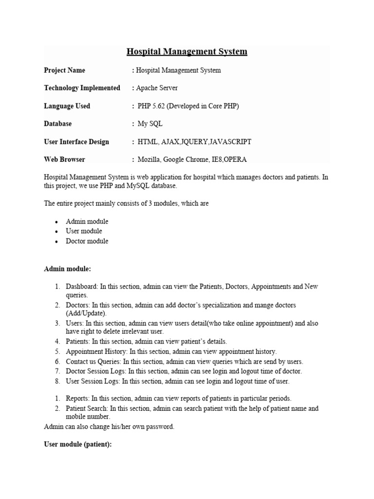 Hospital Management System | PDF | World Wide Web | Internet & Web