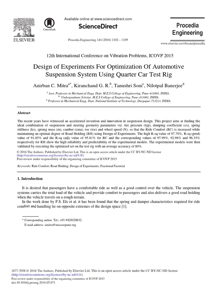 Design of Experiments For Optimization of Automotive Suspension System ...