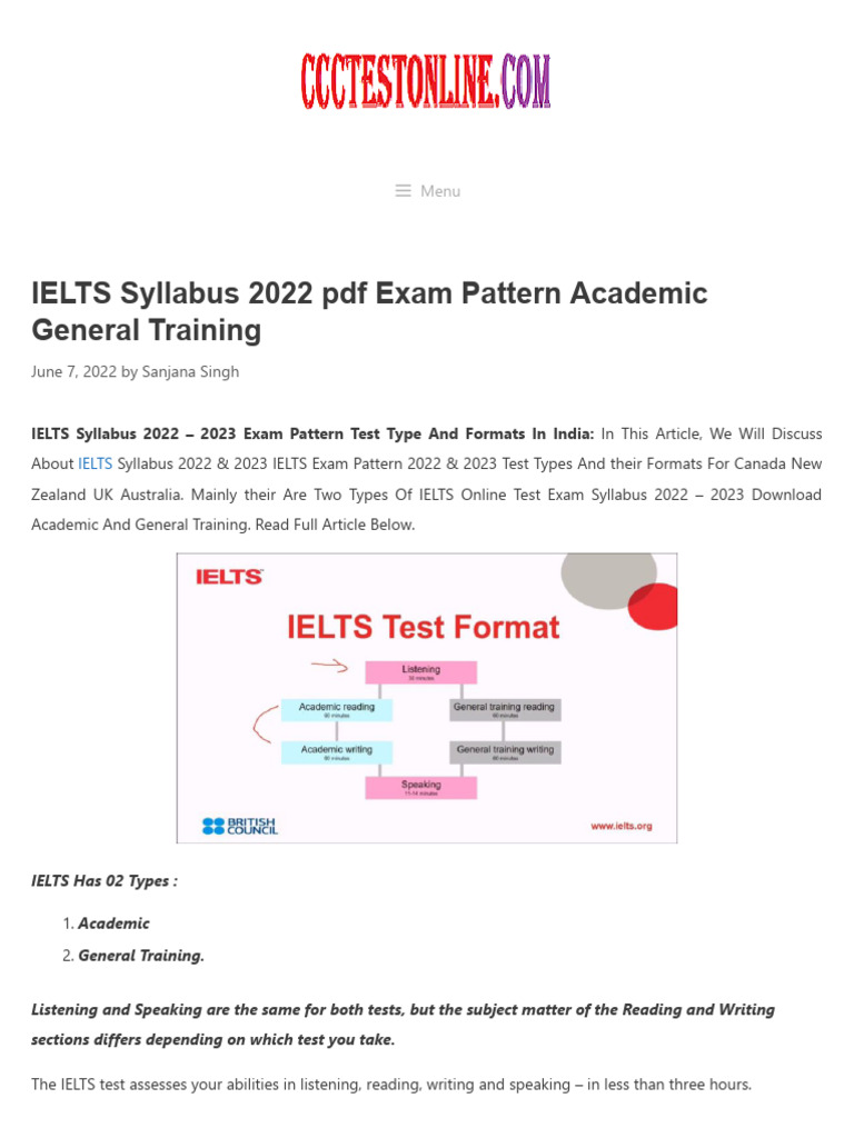 IELTS Syllabus 2022 PDF Exam Pattern Academic General Training | PDF ...