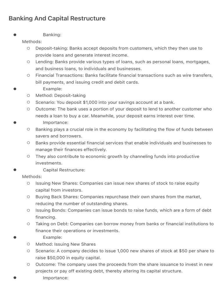 Banking and Capital Restructure Guide | PDF | Banks | Financial Capital