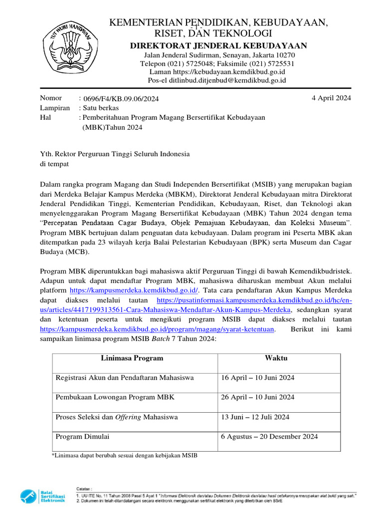 Pemberitahuan Program MBK 2024 Kepada Perguruan Tinggi | PDF | Ilmu Sosial | Perjalanan