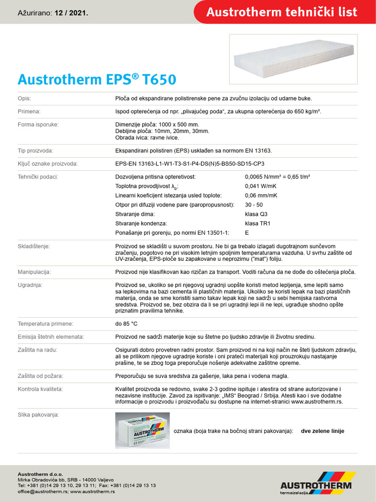 Tehnicki List EPS T650!12!2021 | PDF
