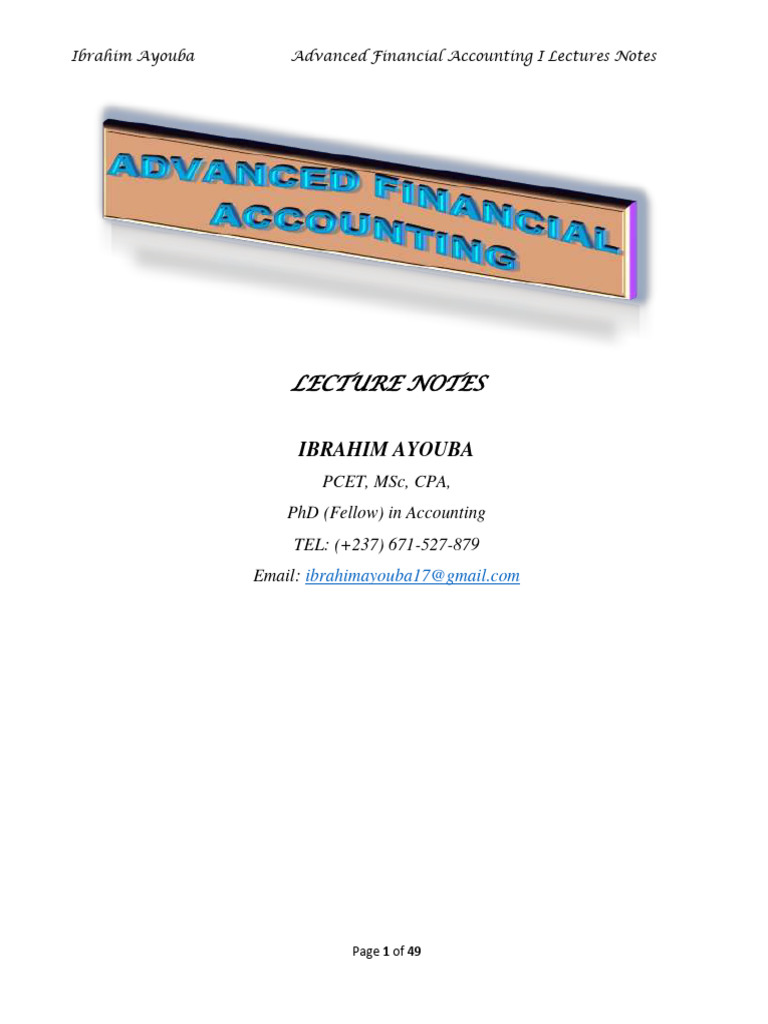 Advanced Financial Accounting I Lecture Note | Download Free PDF ...