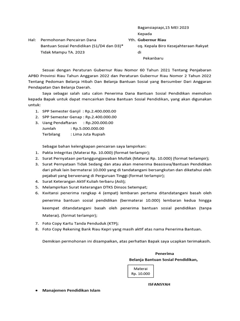 FORMAT PERMOHONAN PENCAIRAN (Draft) 1fan | PDF