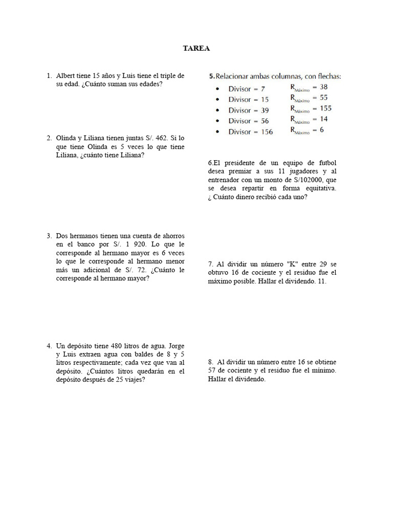 Tarea-Multiplicacion y Division-1sec | PDF