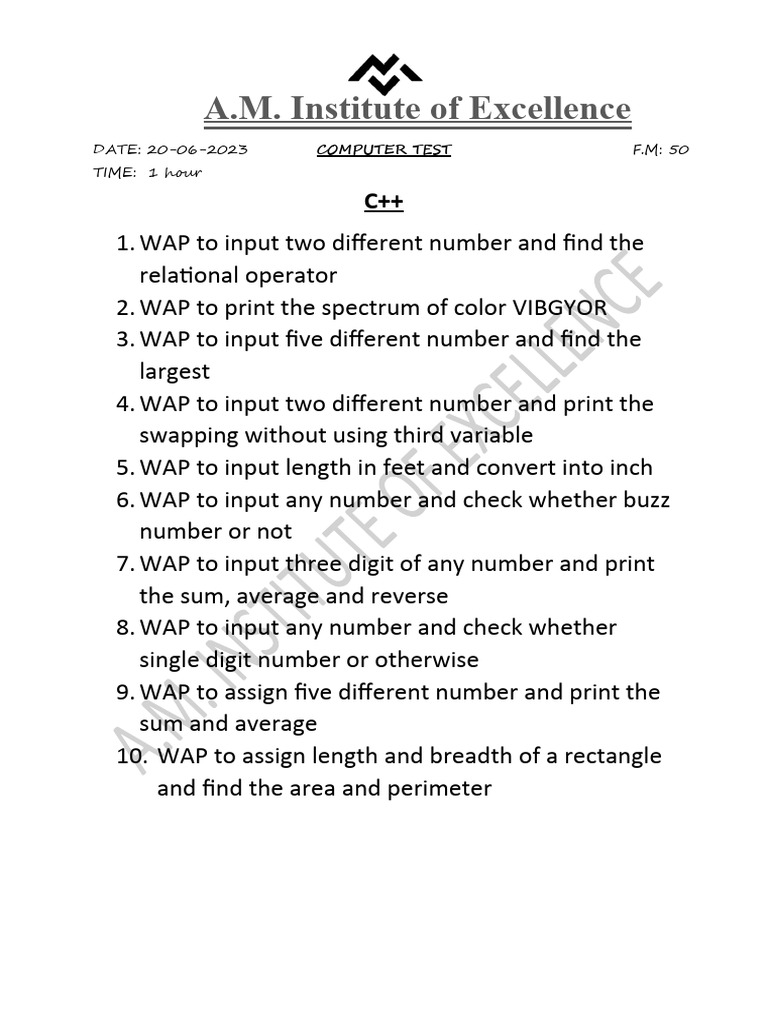 C++ Programming Test Questions | PDF
