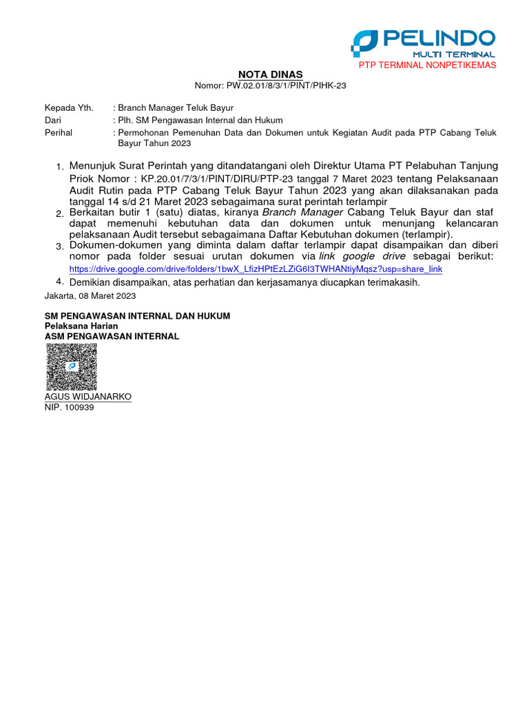 Audit Rutin PTP Teluk Bayur 2023 | PDF