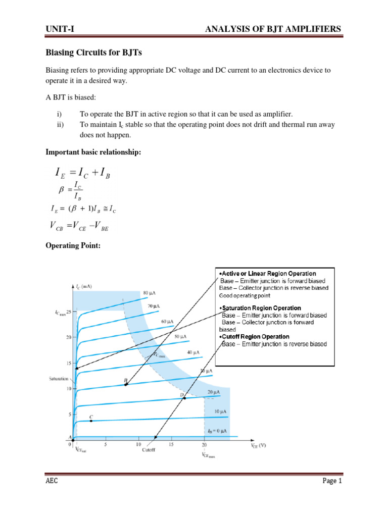 Unit1 Analysis of BJT Amplifiers | PDF | Bipolar Junction Transistor ...