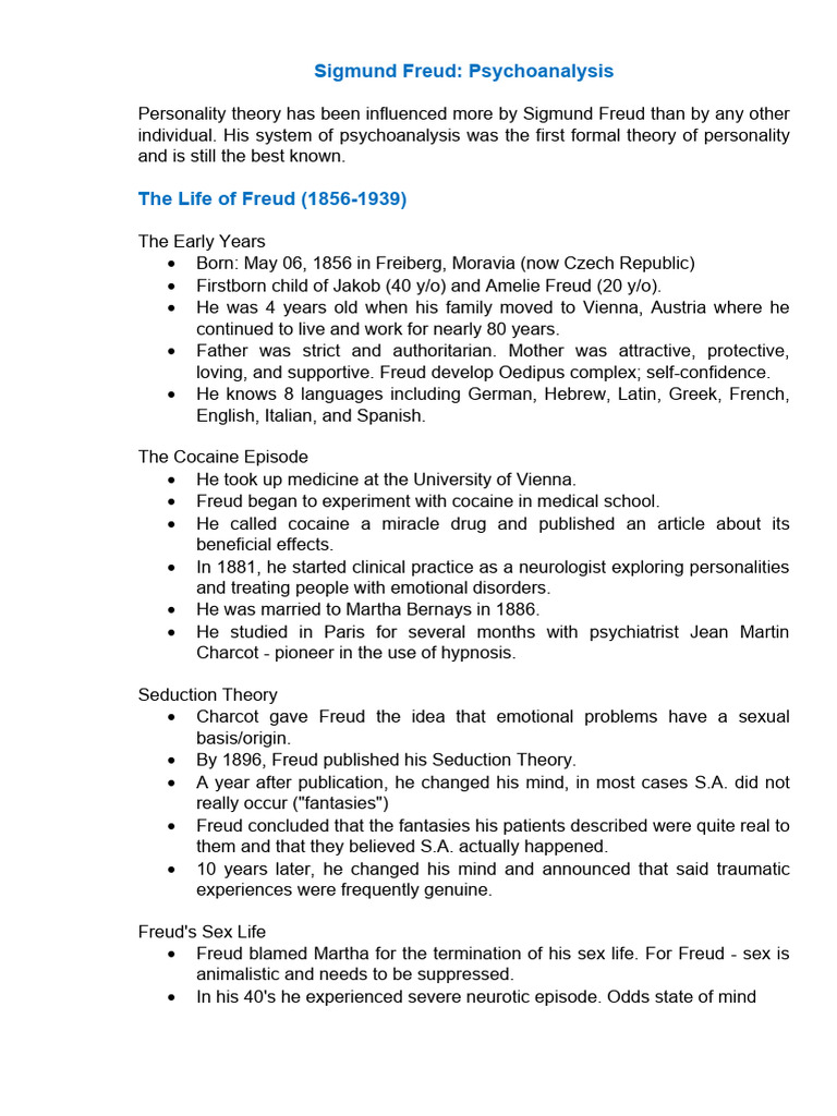 Sigmund Freud - Psychoanalysis - Notes | PDF | Id | Sigmund Freud