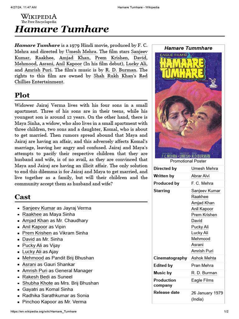 Hamare Tumhare - Wikipedia | PDF | Film Production Districts | Cinema ...