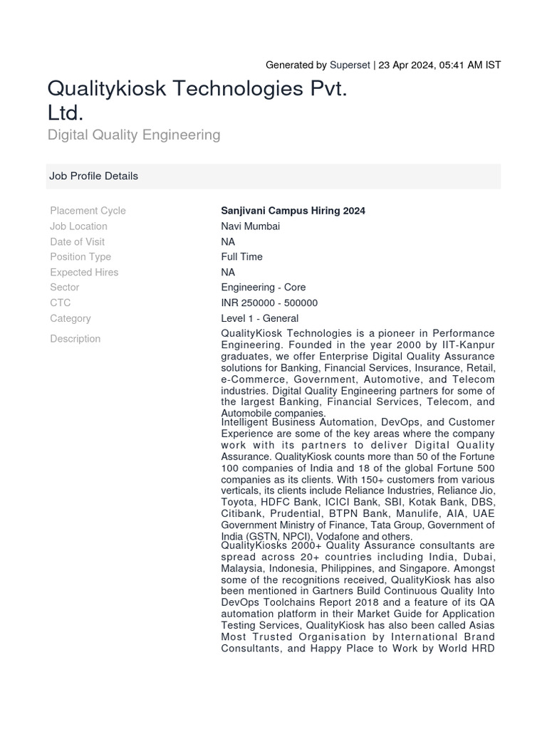 Qualitykiosk Technologies Pvt. Ltd. - Digital Quality Engineering | PDF ... Qualitykiosk Technologies Pvt. Ltd. - Digital Quality Engineering | PDF ...