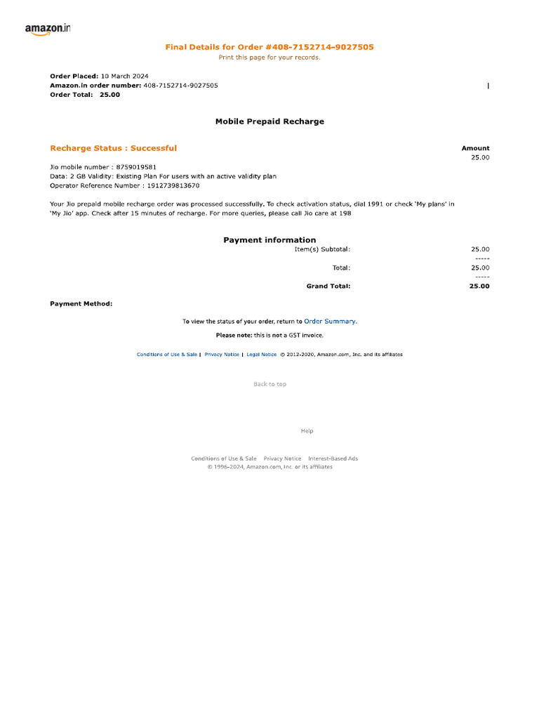 Prepaid Mobile Bill | PDF