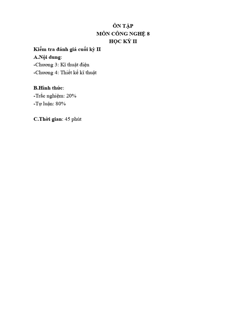 Đề cương ôn tập môn Công nghệ 8-HK 2 | PDF