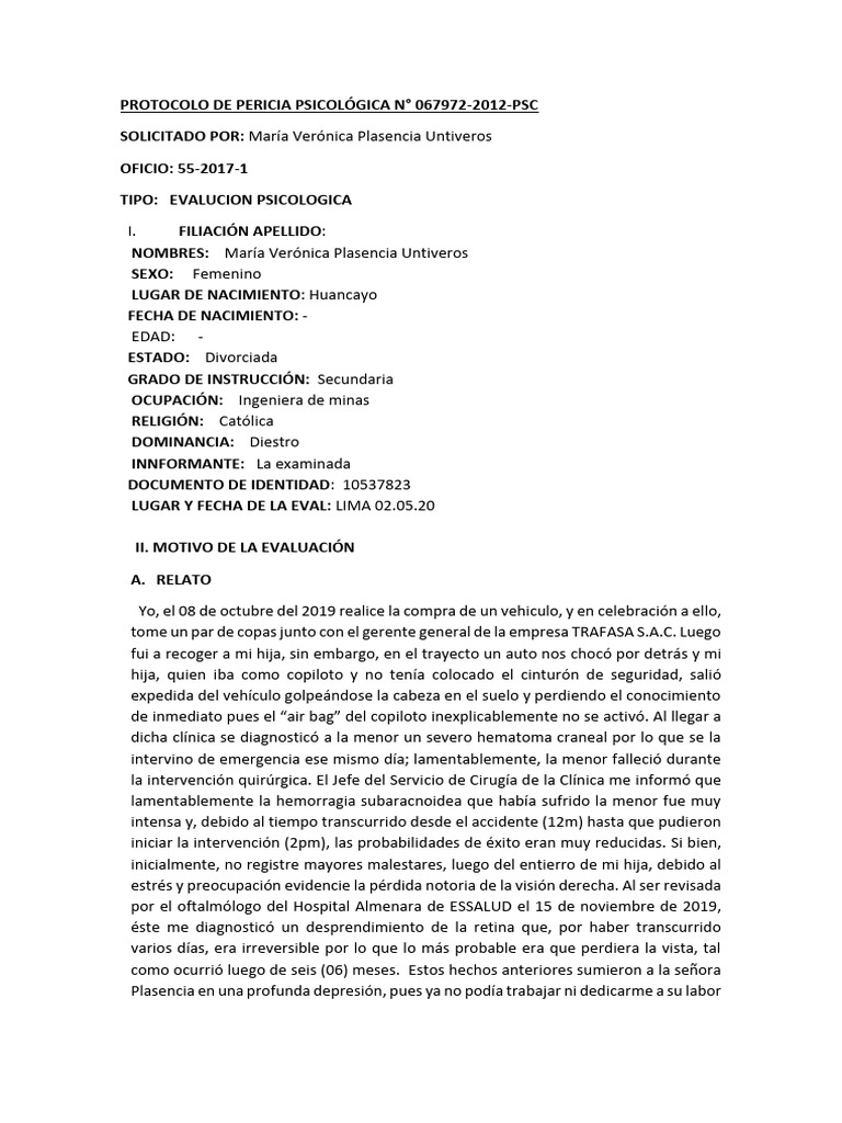 Protocolo de Pericia Psicológica | Descargar gratis PDF | Depresión (estado de ánimo) | Ciencias ...