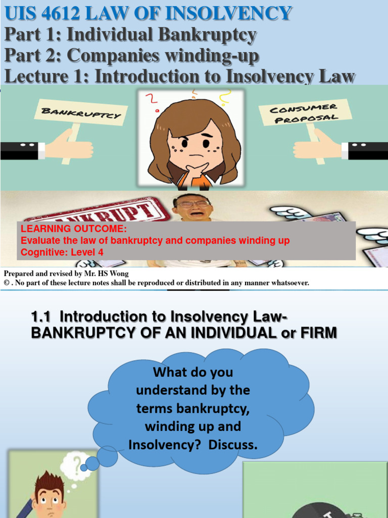 Insolvency Law: Bankruptcy & Winding-Up | PDF | Bankruptcy | Debtor