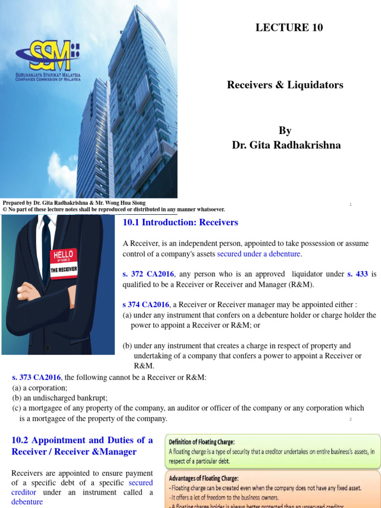 Lecture 10 - Receivers & Liquidators | PDF | Liquidation | Receivership