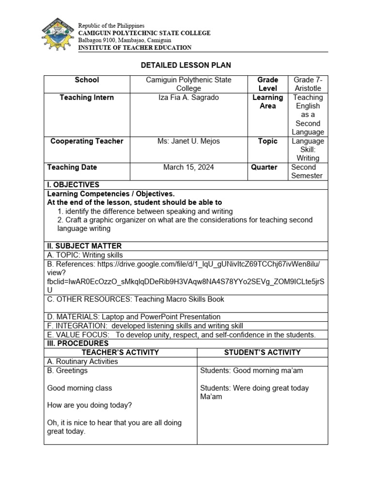 Lesson Plan Writing | PDF | Second Language Acquisition | Second Language