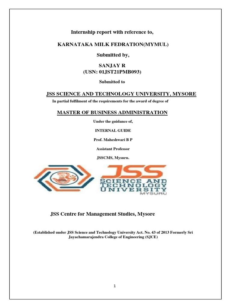 KMF Dairy Internship Report by Sanjay R | PDF | Strategic Management | Dairy