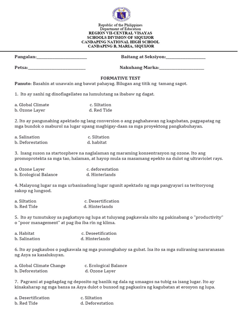 Formative Test | PDF