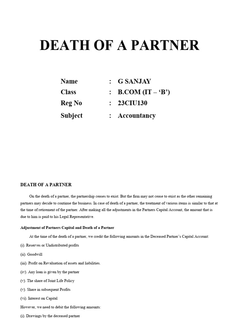 Death of A Partner | PDF | Balance Sheet | Goodwill (Accounting)