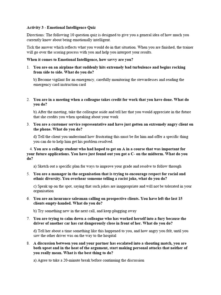 Emotional Intelligence Quiz Assessment | PDF | Business | Self-Improvement