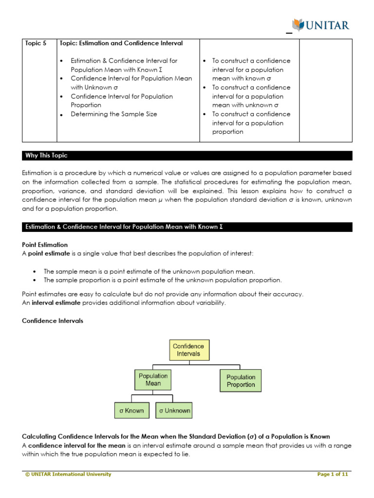 Topic 5 | PDF | Standard Deviation | Confidence Interval