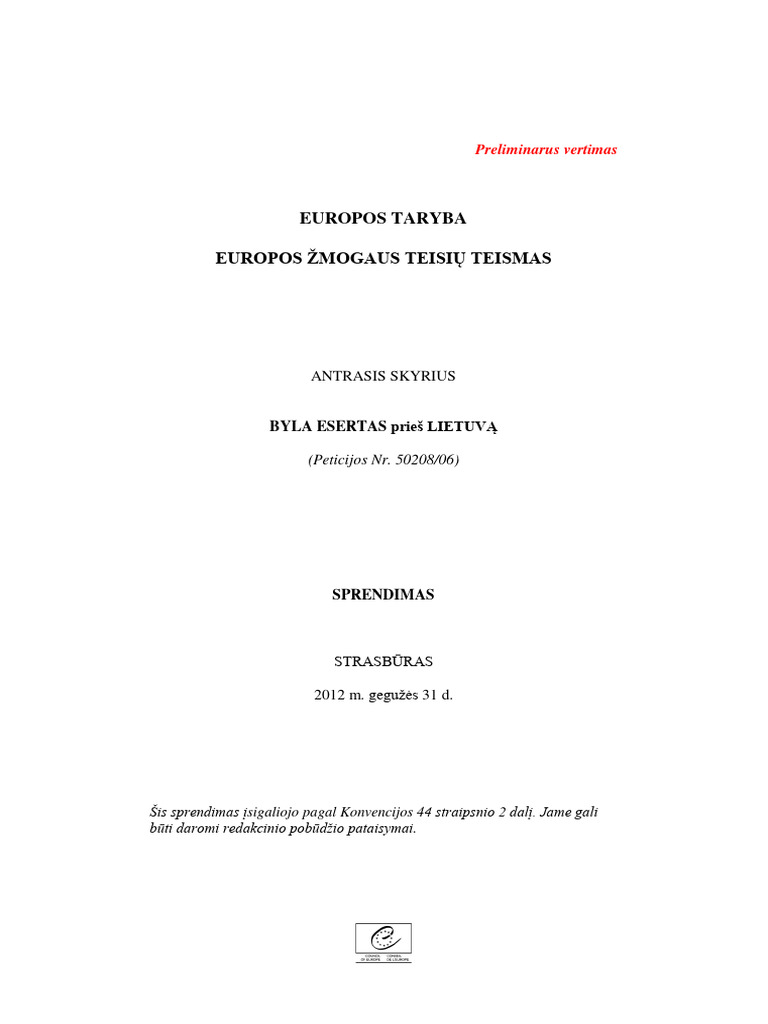 CASE OF ESERTAS v. LITHUANIA - (Lithuanian Translation) by The Ministry of Justice of The ...