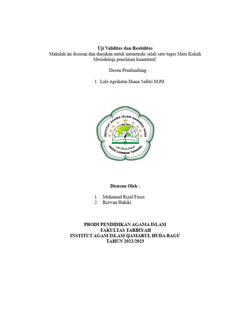 Uji Validitas Dan Reabilitas | PDF