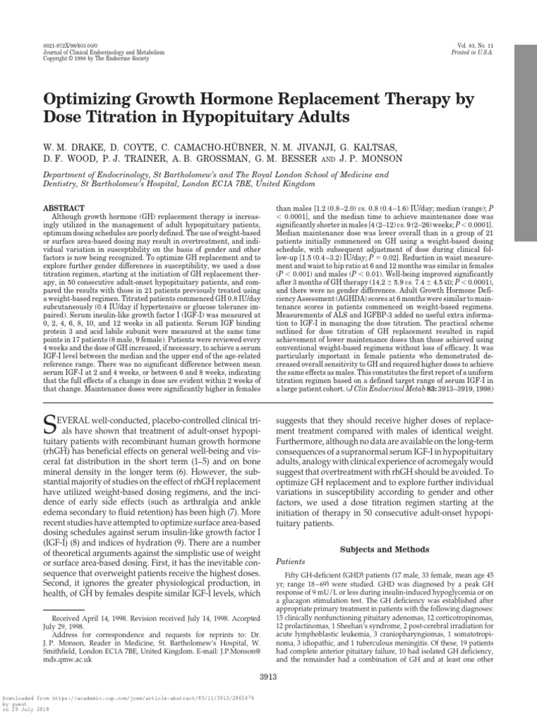 Jcem 3913 | PDF | Insulin Like Growth Factor 1 | Growth Hormone