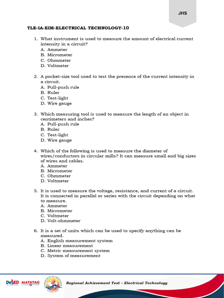 Tle Ia Electrical 10 | PDF | Voltage | Electrical Resistance And Conductance
