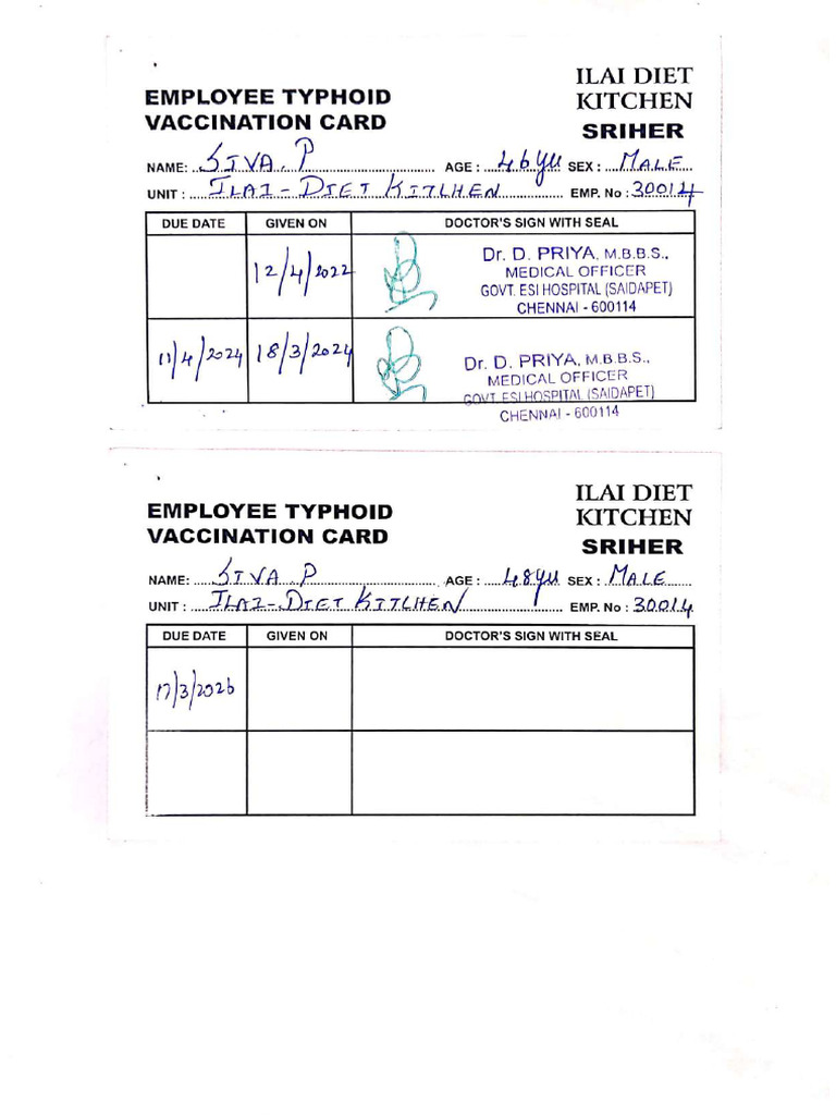Typhoid Card - 1 | PDF