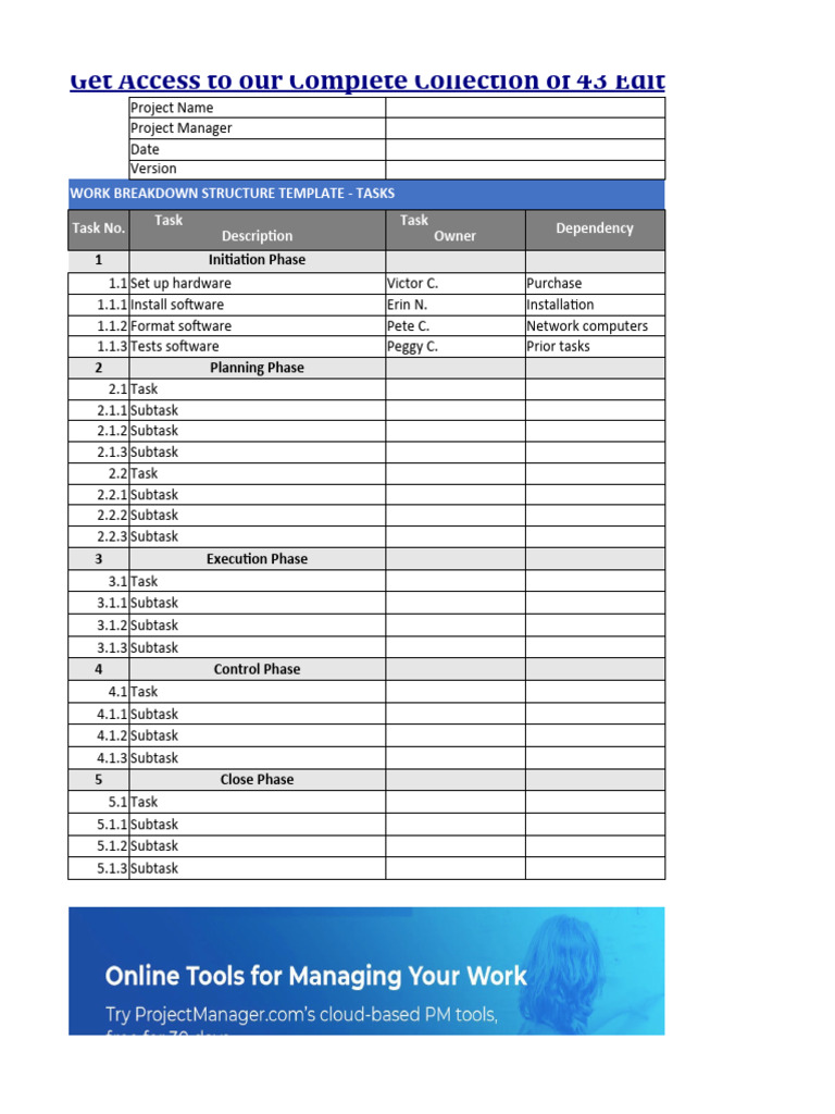 Google Sheet WBS Template 20 - 43 - Project Managers Blank WBS With WBS Tree Example | PDF ...