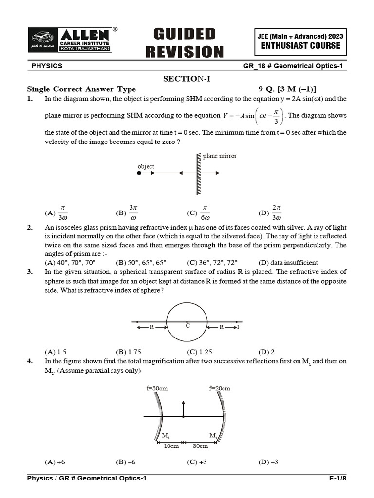 16 - GR # Geometrical Optics-1 - Eng | PDF | Refraction | Refractive Index