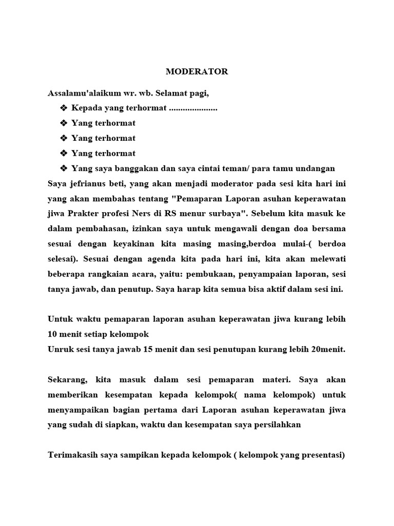 Susuan Acara Moderator | PDF | Seni & Disiplin Bahasa