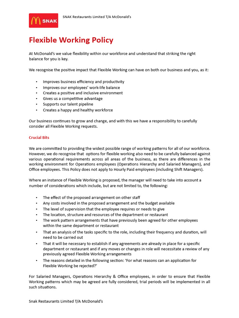 Snak Flexible Working Policy | PDF | Employment | Salary